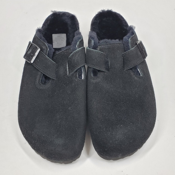 Birkenstock | Shoes | New Birkenstock Boston Black Shearling Clogs ...